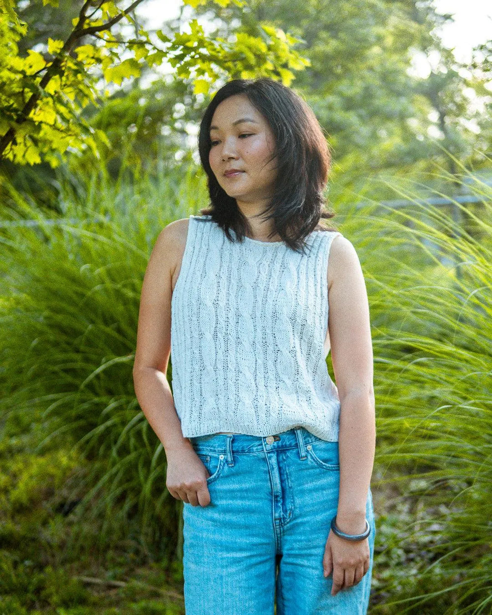 Phoebe Top | Tank top summer knitting pattern by Aimee Sher